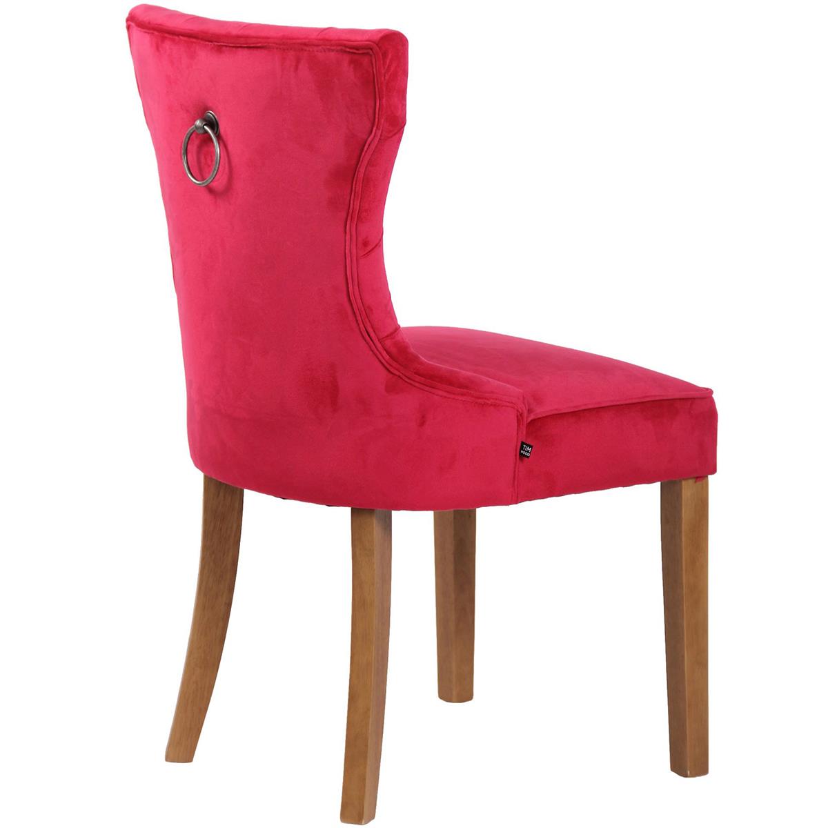 Chaise de Salle à Manger ROONEY, Velours Rouge, Pieds Marron Clair ...